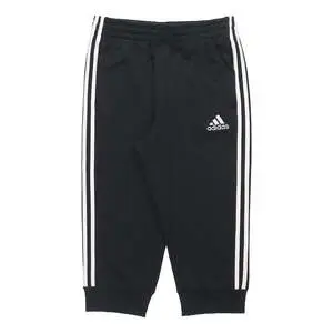 Adidas 3s Ft Tc 34pt Logo Embroidered Stripe Knit Bundle Feet Cropped Pants - Black