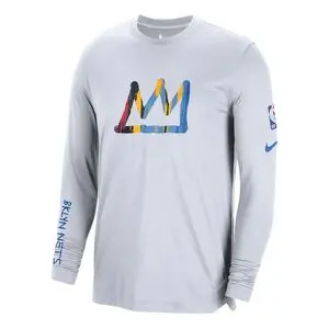 Nike Dri-fit Nba Brooklyn Nets City Edition Long Sleeve T-shirt - Grey/blue