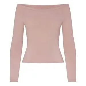 Nike X Skims Stretch Knit Off-shoulder Long Sleeve Top - Himalayan