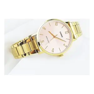 Casio Quartz Analog Watch With Gold Tone Stainless Steel Bracelet - Pink