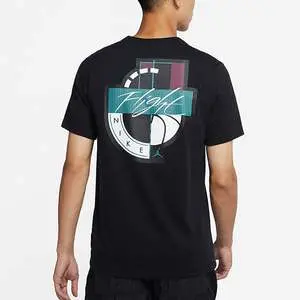 JORDAN Printing Short Sleeve Casual Embroidered Short Sleeve T-shirt - Black