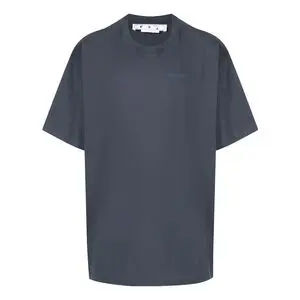 Off-White Stripe Printing Short Sleeve Loose Fit Navy Blue T-shirt - Multi-color