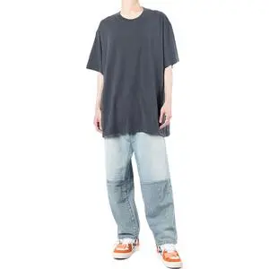 Off-White Stripe Printing Short Sleeve Loose Fit Navy Blue T-shirt - Multi-color