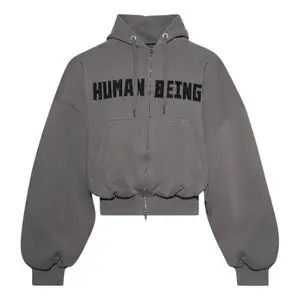 Balenciaga Human Being Round Zip-up Hoodie - Dark Grey