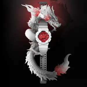 Casio G-shock Analog-digital Watch With Dragon Display Stand - White