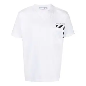 Off-White Chest Stripe Pocket Round Neck Short Sleeve White T-shirt - Default Color