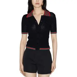 Gucci Cotton Lace Knit Polo With Web Detail