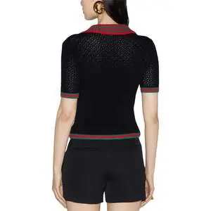 Gucci Cotton Lace Knit Polo With Web Detail