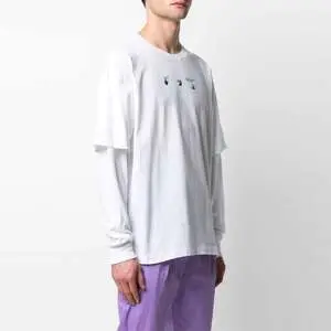 Off-White Ss21 Logo Rear Pattern Printing Round Neck Long Sleeves Ordinary Version