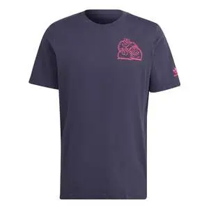 Adidas Originals Kevin Lyons Tee Back Cartoon Pattern Printing Round Neck Casual Short Sleeve Couple Style Navy Blue - Default Color