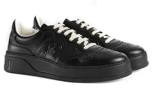 Gucci Gg Embossed Leather Lace-up Sneakers - Black