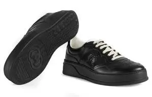 Gucci Gg Embossed Leather Lace-up Sneakers - Black