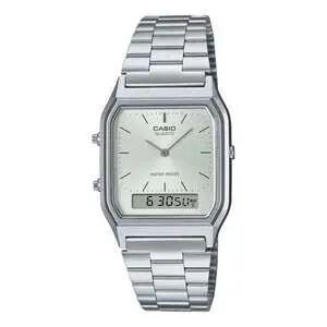 Casio Stainless Steel Dual Time Water Resistant Watch - Silver