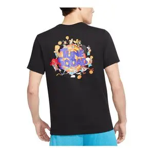 Nike X Space Jam Crossover Back Cartoon Pattern Printing Round Neck Short Sleeve Black T-shirt