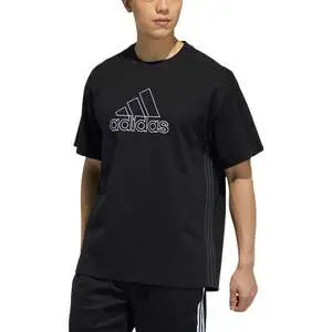 Adidas Brand Logo Solid Color Stripe Breathable Short Sleeve Black