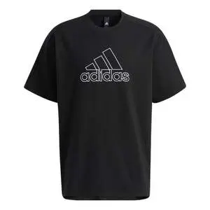 Adidas Brand Logo Solid Color Stripe Breathable Short Sleeve Black - Multi-color