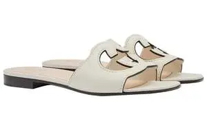Gucci Interlocking G Cut-out Leather Slide Sandal - White