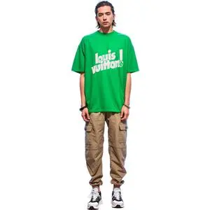 LOUIS VUITTON Round Neck Logo Alphabet Printing Classic Short Sleeve - Green