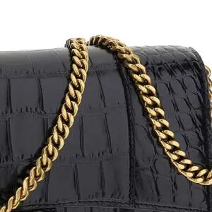 Balenciaga Hourglass Wallet On Chain Crocodile Embossed - Black