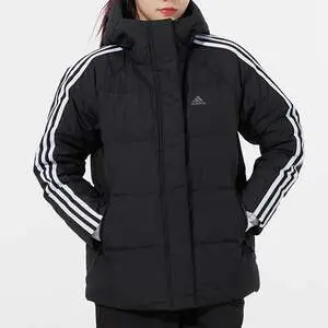 Adidas Down Jacket With Hood And Signature Stripes - Default Color