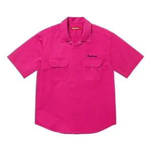 Supreme Rhinestone Pin Up Short-sleeve Work Shirt - Fuchsia