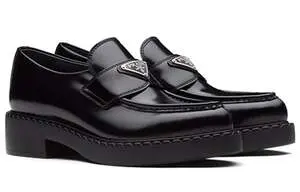 Prada Brushed Leather Pointy Monolith Loafers