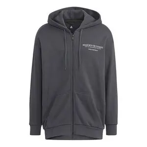 Adidas Alphabet Printing Pattern Drawstring Pullover Hooded Long Sleeves Jacket Gray