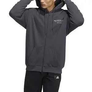Adidas Alphabet Printing Pattern Drawstring Pullover Hooded Long Sleeves Jacket Gray