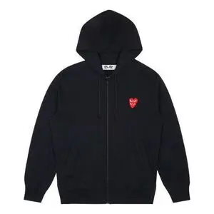Play Comme Des Garcon Zip Up Hooded Sweatshirt With Red Heart Emblem - Black