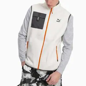 PUMA Xtg Trail Fleece Full Zip Pocket Vest - White/black/orange