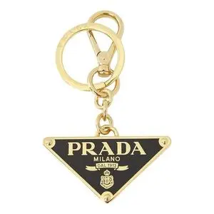 Prada Triangle Logo Keyring - Black/gold