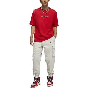 JORDAN Solid Color Alphabet Round Neck Short Sleeve T-shirt Red