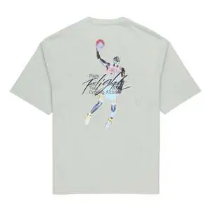 JORDAN Back Character Alphabet Printing Casual Round Neck Short Sleeve Water Blue T-shirt - Multi-color