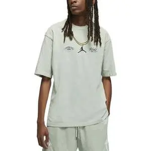 JORDAN Back Character Alphabet Printing Casual Round Neck Short Sleeve Water Blue T-shirt - Multi-color