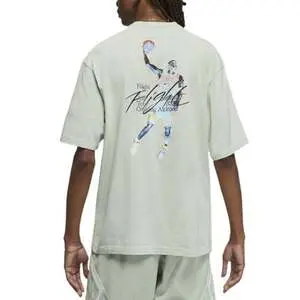 JORDAN Back Character Alphabet Printing Casual Round Neck Short Sleeve Water Blue T-shirt - Multi-color