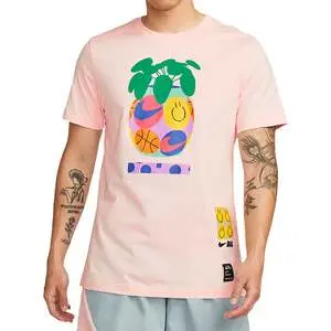 Nike Smiling Face Printing Athleisure Casual Sports Round Neck Short Sleeve Pink Red T-shirt - Multi-color