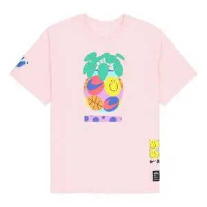 Nike Smiling Face Printing Athleisure Casual Sports Round Neck Short Sleeve Pink Red T-shirt - Multi-color