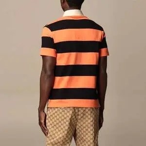 Gucci Ss21 Striped Cotton Polo With Patch 'orange Black