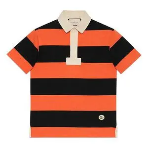 Gucci Ss21 Striped Cotton Polo With Patch 'orange Black - Orange/black