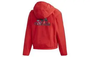 Adidas Floral Logo Hooded Jacket - Red