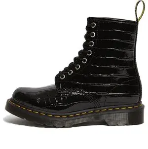 Dr. Martens 1460 Patent Leather Crocodile Print Lace Up Boots - Black