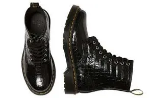 Dr. Martens 1460 Patent Leather Crocodile Print Lace Up Boots - Black