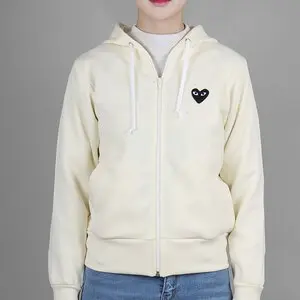 Play Comme Des Garcon Zip Hoodie With Black Heart - Beige