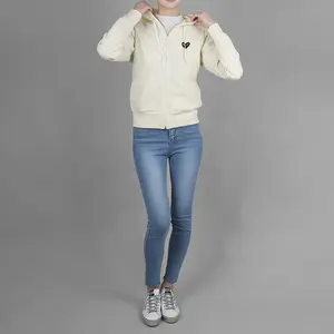 Play Comme Des Garcon Zip Hoodie With Black Heart - Beige