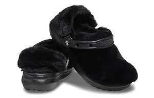 CROCS Classic Fur Sure Slip On Clogs - Black