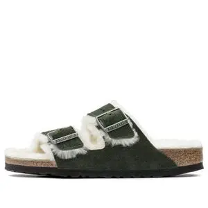 BIRKENSTOCK Arizona Suede Leather Shearling Lined Sandals - Green