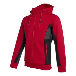 Adidas Knit Zip-up Hooded Jacket With Paneled Accents - Red