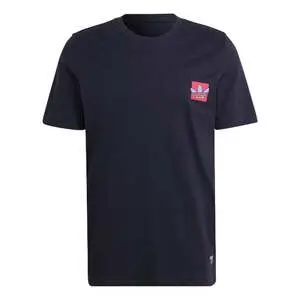 Adidas Originals Solid Color Logo Round Neck Short Sleeve Legendary Blue T-shirt - Default Color