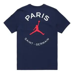 JORDAN Air Jordan Paris Saint-germain Team Logo Logo Printing Sports Round Neck Short Sleeve Blue Blue