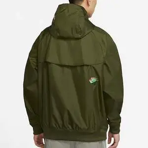 Nike Embroidered Logo Sports Woven Hooded Jacket Olive Green